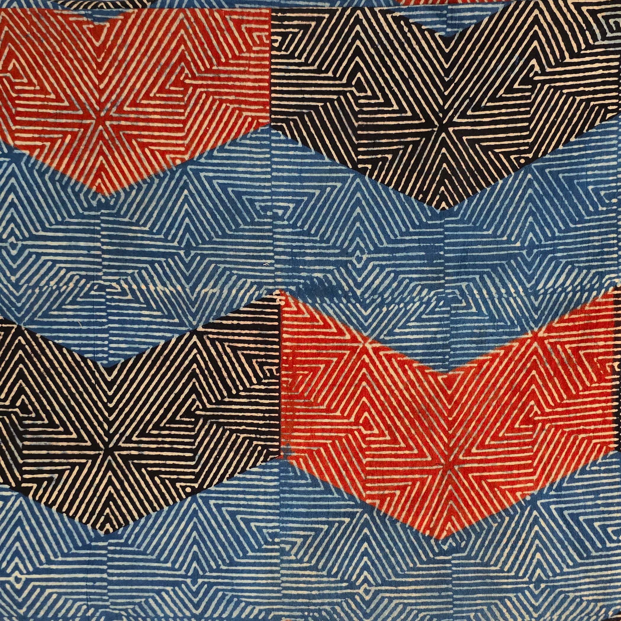 Pre Cut ( 1.15 Meter)Pure Cotton Ajrak Blue With Black And Rust Red Bi – Sanskruti