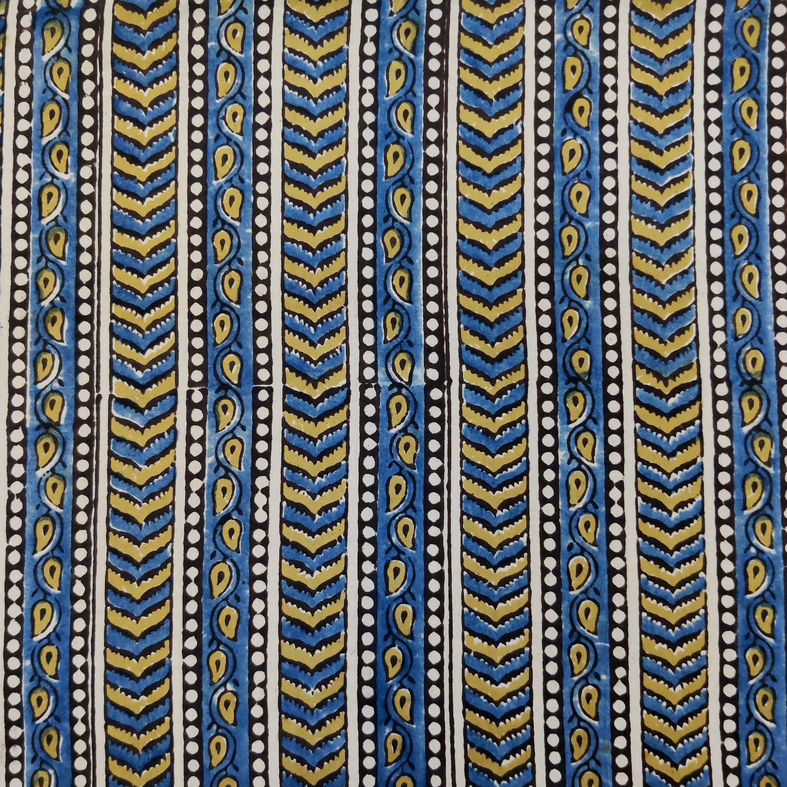 Pure Cotton Ajrak Blue With Cream And Mustard Arrow Border Hand Block ...