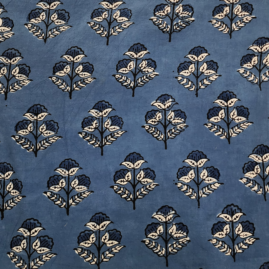 Pure Cotton Gad Ajrak Blue With Flower Motif Hand Block Print Fabric ...