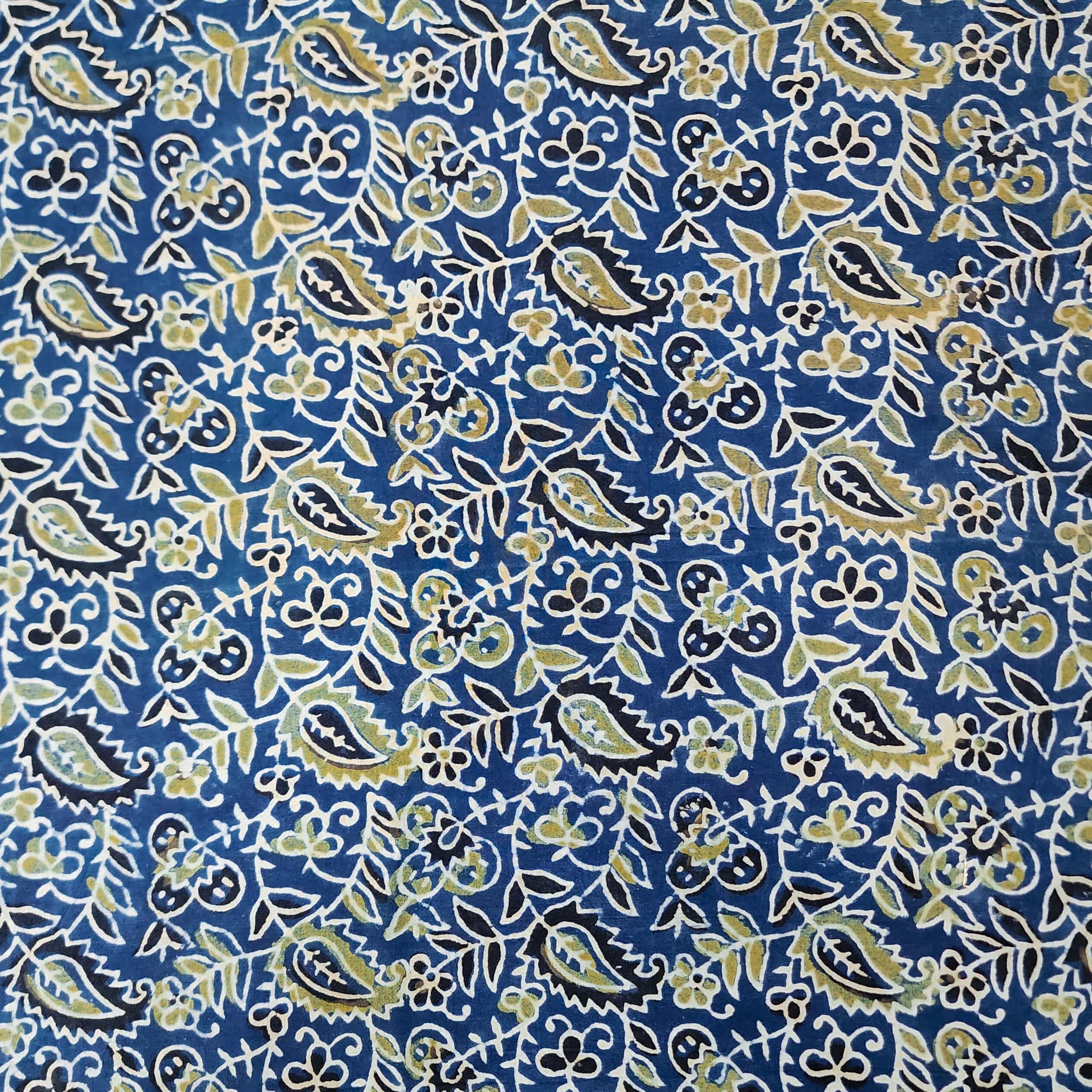 ( Pre-Cut 1.20 Meter ) Pure Cotton Ajrak Blue With Green Kairi And Flo – Sanskruti