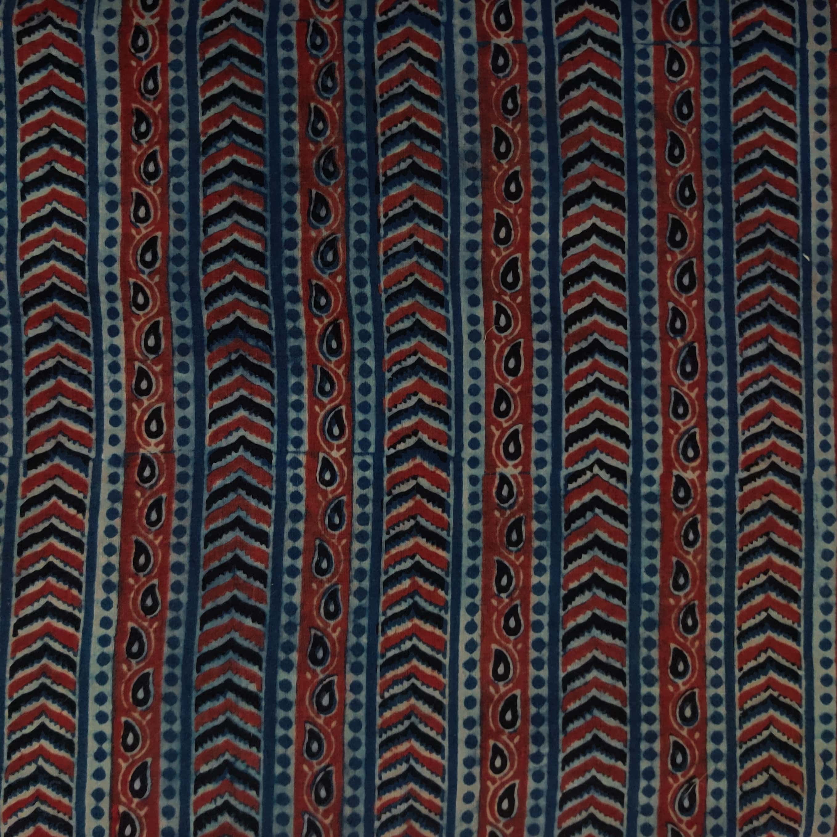 ( Pre-Cut 2 Meter ) Pure Cotton Ajrak Blue With Madder Black Tribal St – Sanskruti