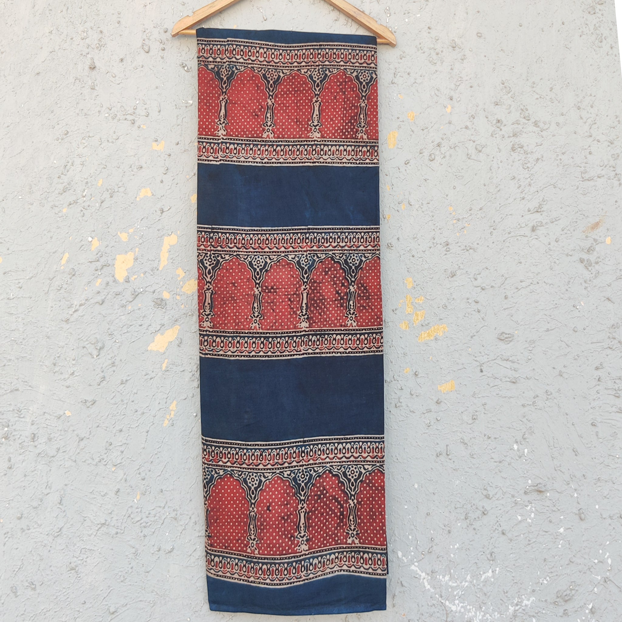 Pure Cotton Ajrak Blue With Rust Red Big Border Intricate Design Hand ...