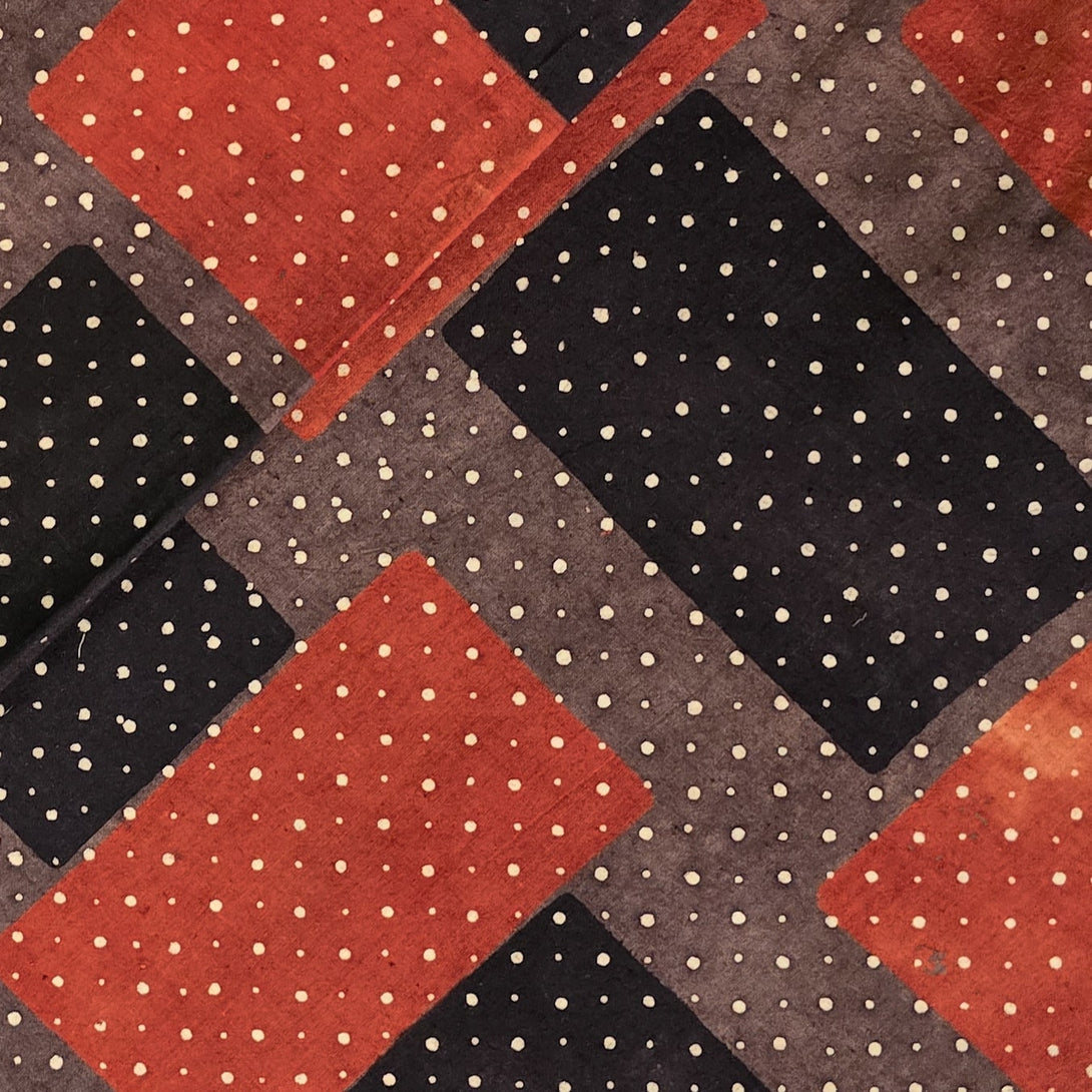 Pure Cotton Ajrak Brown With Rust Red And Black Bricks Hand Block Prin ...