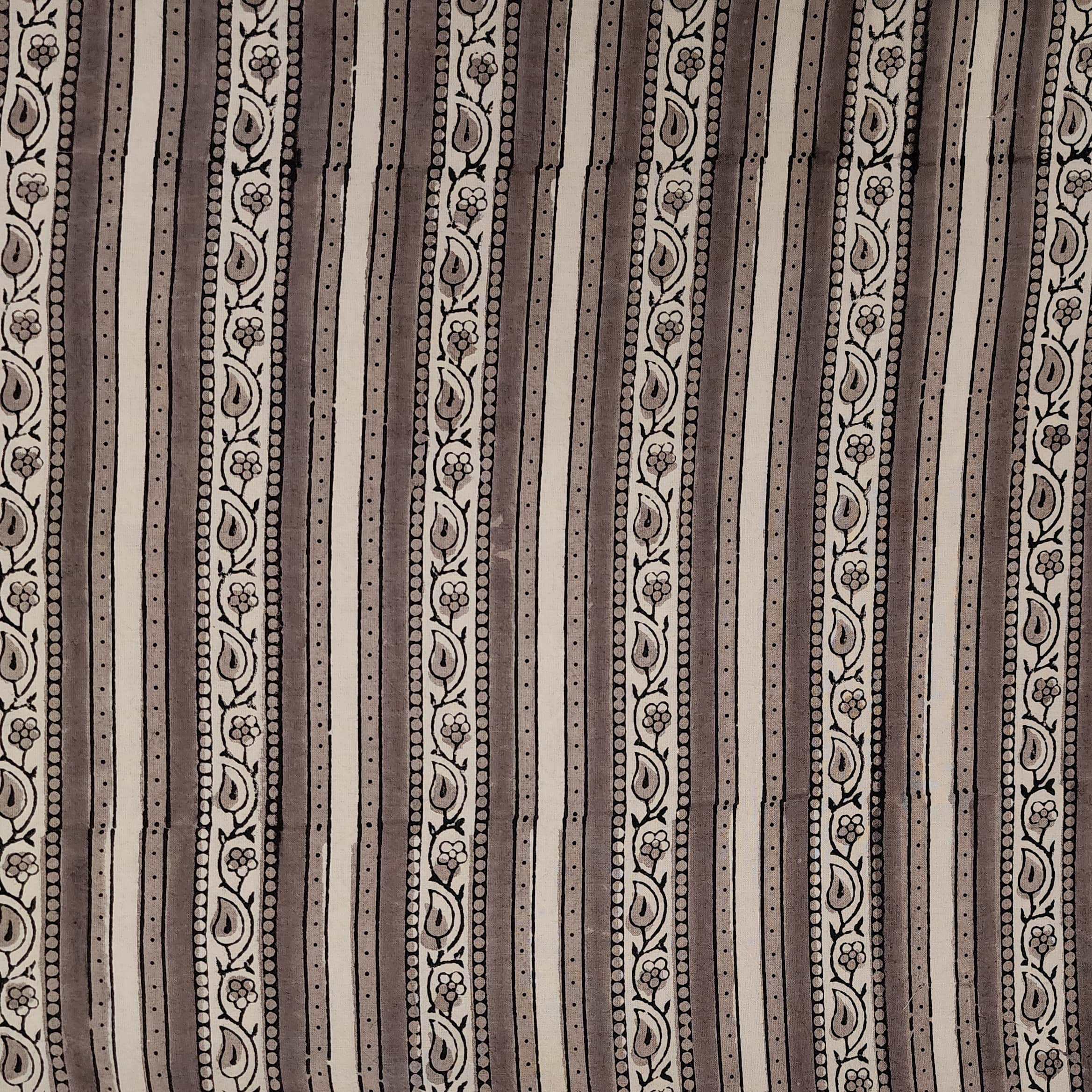 Pure Cotton Ajrak Chicku Brown And Cream Stripes Border Hand Block Pri ...