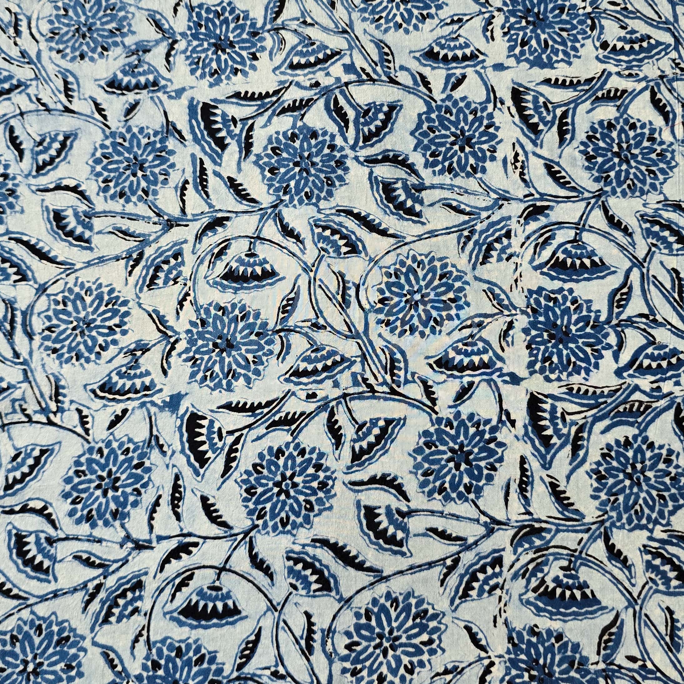 Pure Cotton Ajrak Cream With Blue Jungle Flower Jaal Hand Block Print ...
