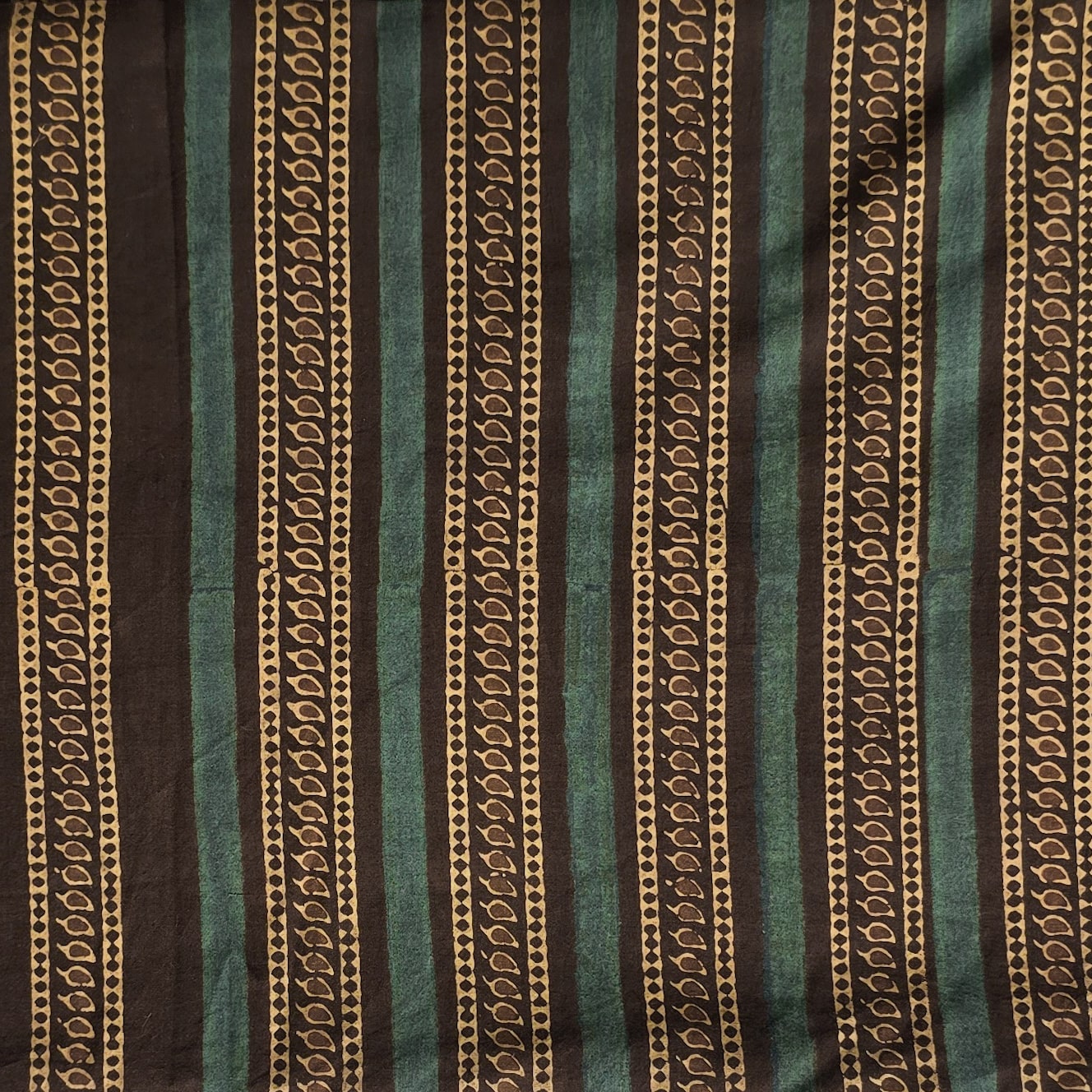 (Pre-Cut 1.30 Meter )Pure Cotton Double Ajrak Dark Brown With Rust Blu – Sanskruti