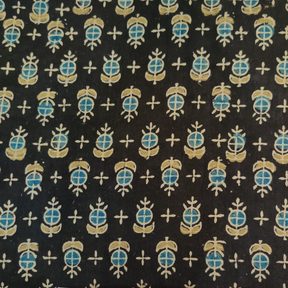 (PRE-CUT 1.40 METER) Pure Cotton Ajrak Dark Brown With Small Motif Han ...