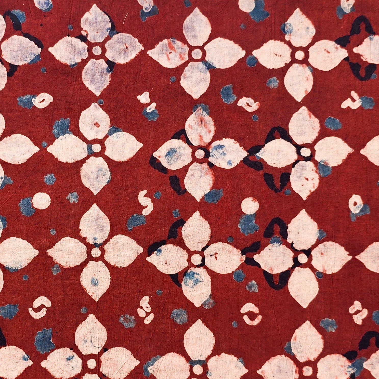 Pure Cotton Ajrak Geometrical Design Flower Red Hand Block Print Fabri ...