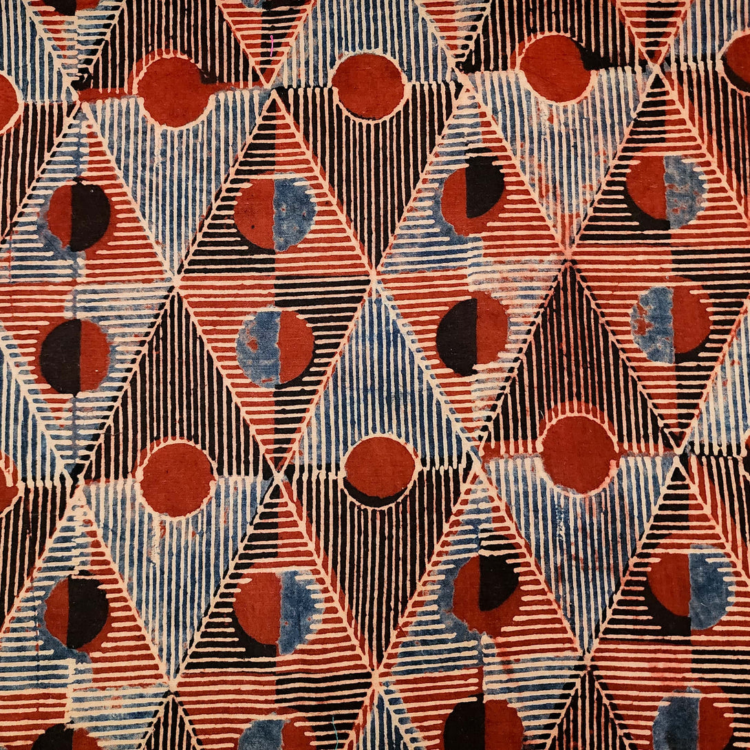 Pure Cotton Ajrak Geometrical Design Rust With Rust Blue Hand Block Pr ...