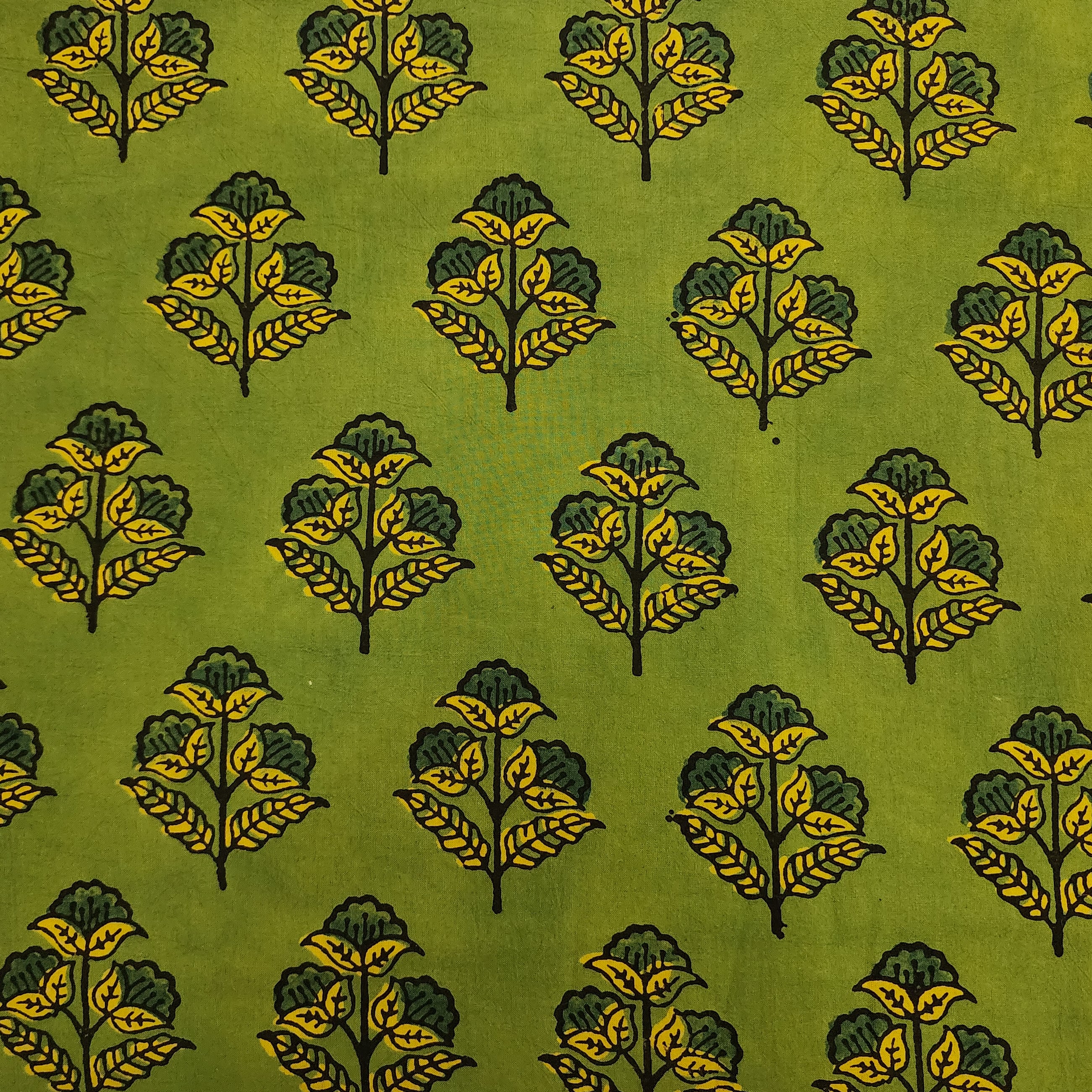 Pure Cotton Ajrak Green With Flower Motif Hand Block Print Fabric ...