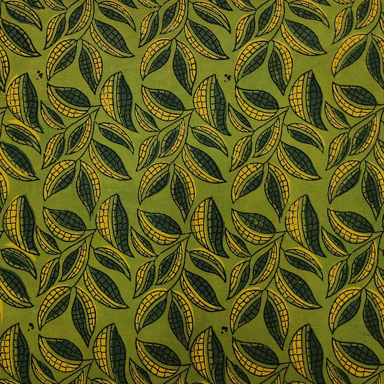 Pre-Cut (0.80 Meter )Pure Cotton Ajrak Green With Yellow And Dark Gree – Sanskruti