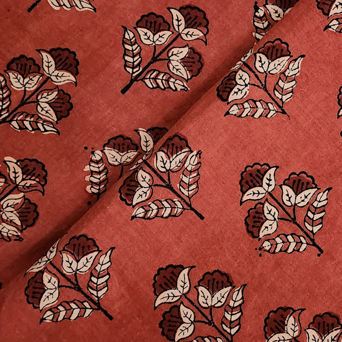 Pure Cotton Gad Ajrak Rust Red With Flower Motif Hand Block Print Fabr ...