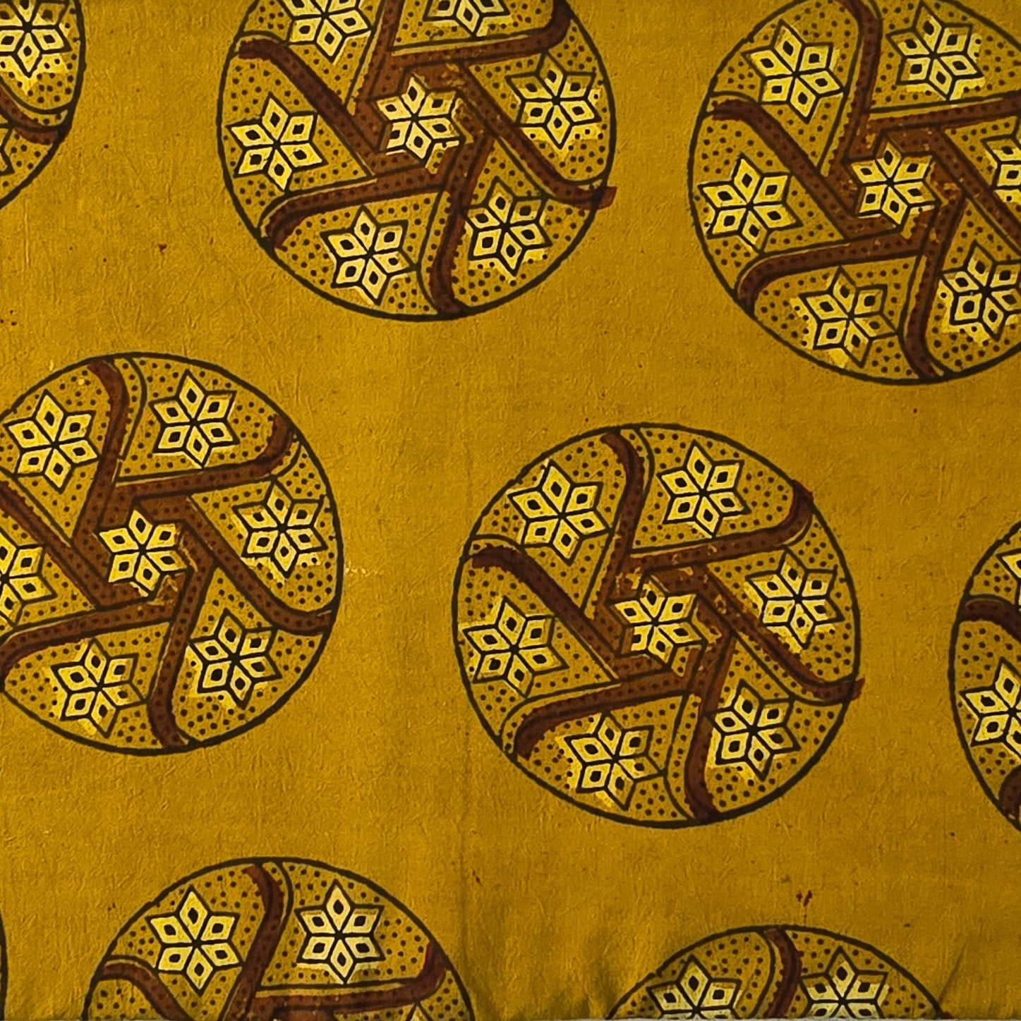 ( Pre-Cut 2 Meter ) Pure Cotton Ajrak Mustard With Rust Red Big Chakra – Sanskruti