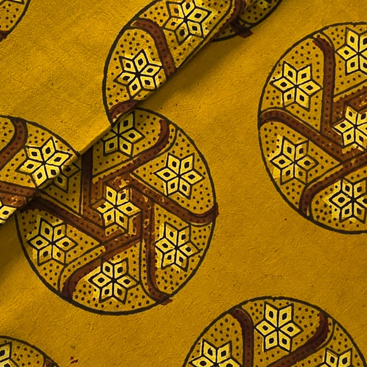 ( Pre-Cut 2 Meter ) Pure Cotton Ajrak Mustard With Rust Red Big Chakra ...