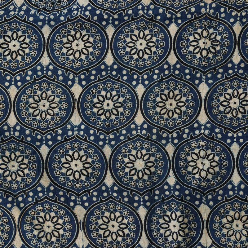 Pre-Cut 0.95 Meter Pure Cotton Ajrak Off White And Blue Chakra Intrica – Sanskruti