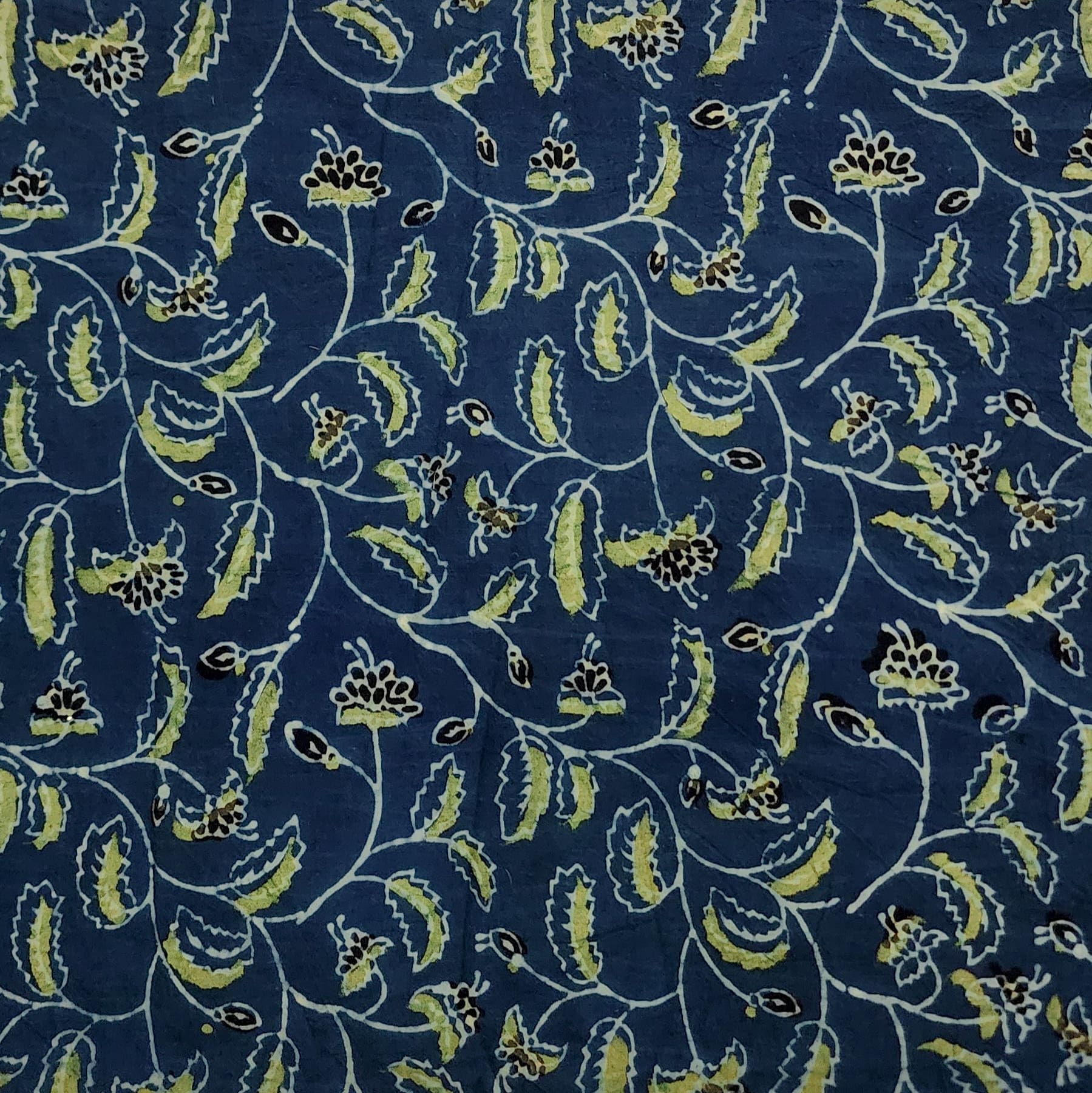 ( Pre-Cut 2.25 Meter ) Pure Cotton Ajrak Persian Blue With Green Creep – Sanskruti