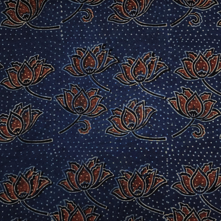 (PRE-CUT 2 METER) Pure Cotton Ajrak Persian Blue With Rust Kamal Hand – Sanskruti