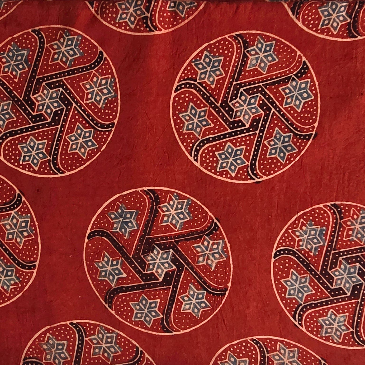 Pure Cotton Ajrak Rust With Big Chakra Hand Block Print Fabric – Sanskruti