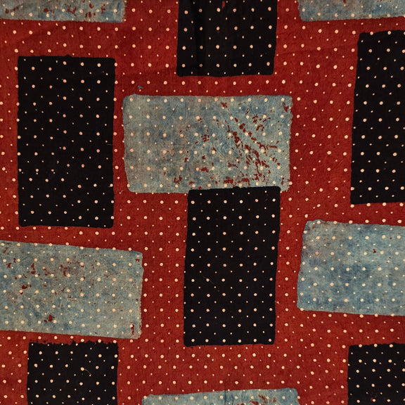 ( Pre-Cut 1.40 Meter ) Pure Cotton Ajrak Red With Black And Rust Blue – Sanskruti