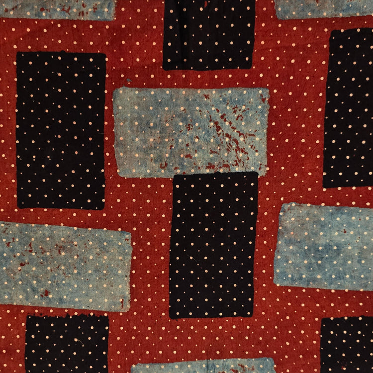 ( Pre-Cut 1.40 Meter ) Pure Cotton Ajrak Red With Black And Rust Blue – Sanskruti