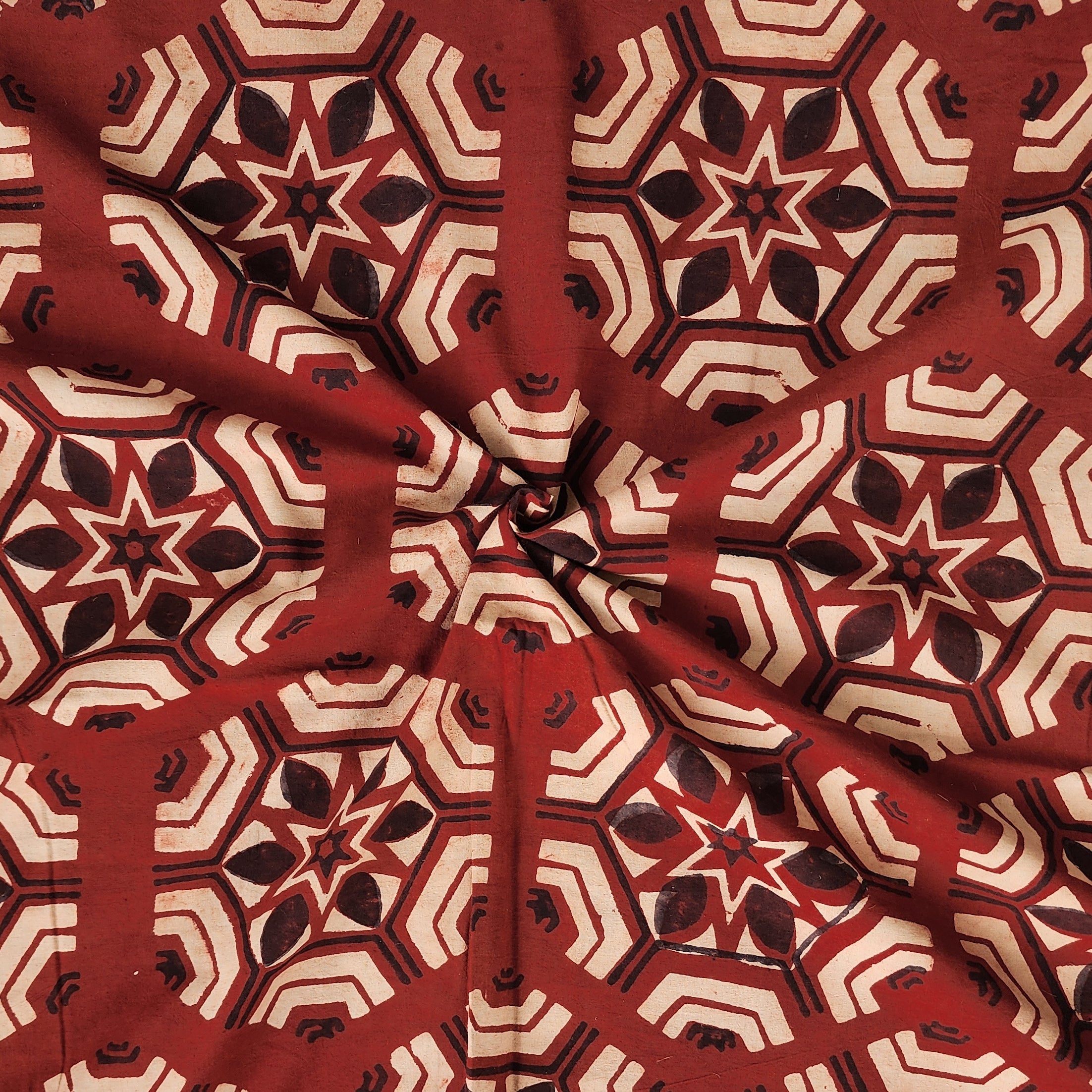 Pure Cotton Ajrak Red With Cream Big Geometrical With Intricate Design – Sanskruti