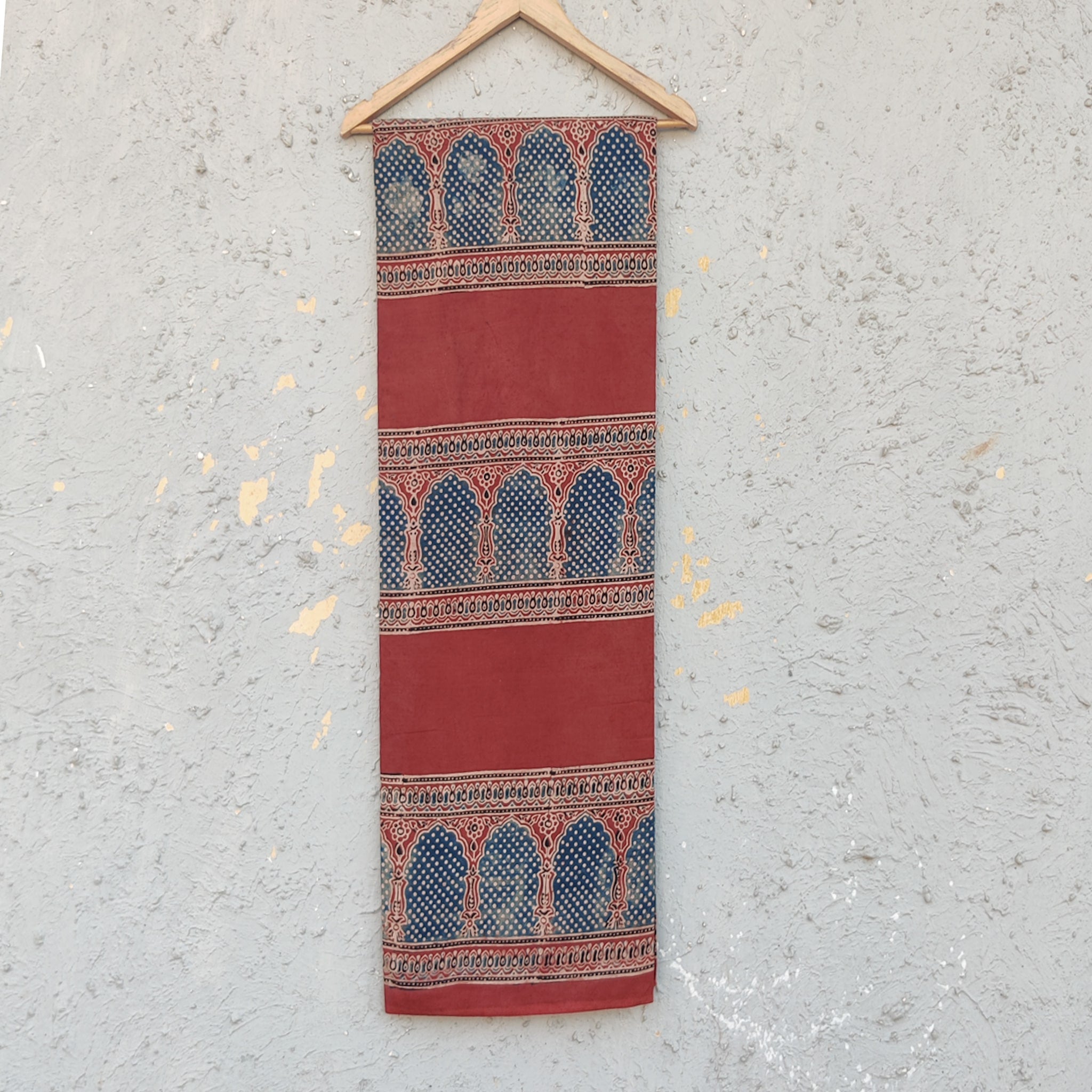 Pure Cotton Ajrak Red With Rust Blue Big Border Intricate Design Hand ...
