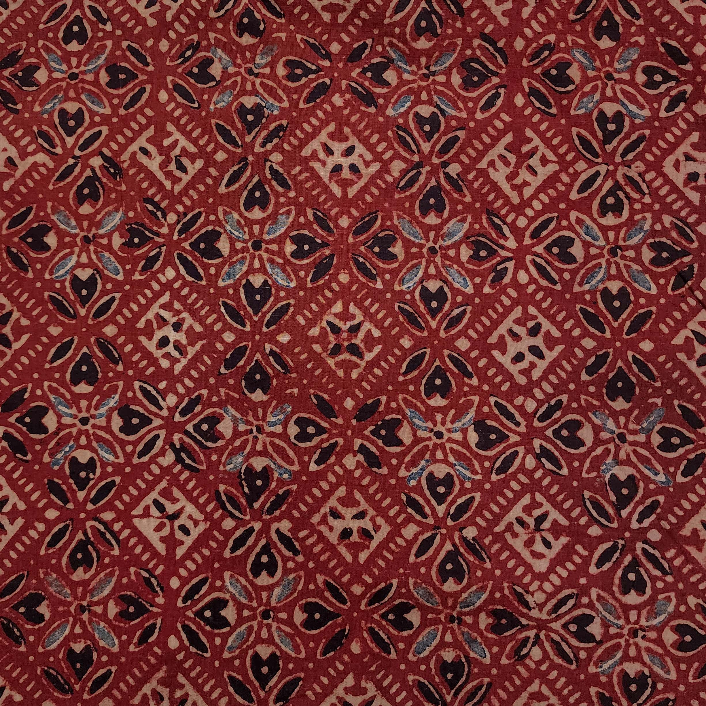 (PRE-CUT 1.40 METER) Pure Cotton Ajrak Rust All Over Star Square Tiles – Sanskruti