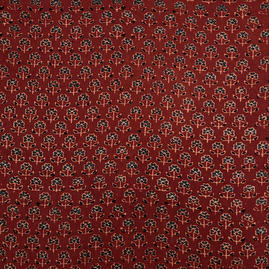 Pure Cotton Ajrak Rust And Green Tiny Flower Hand Block Print Fabric ...