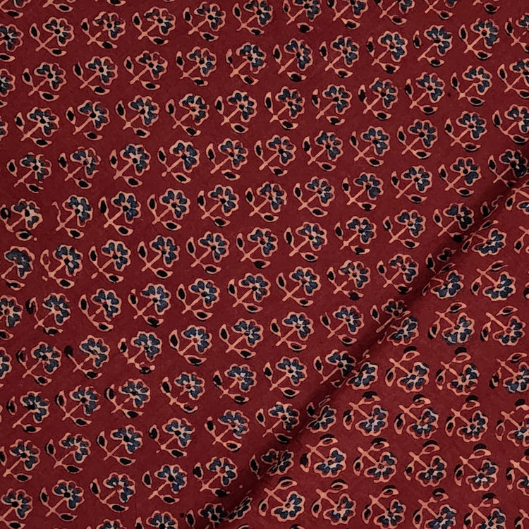 Pure Cotton Ajrak Rust And Green Tiny Flower Hand Block Print Fabric ...