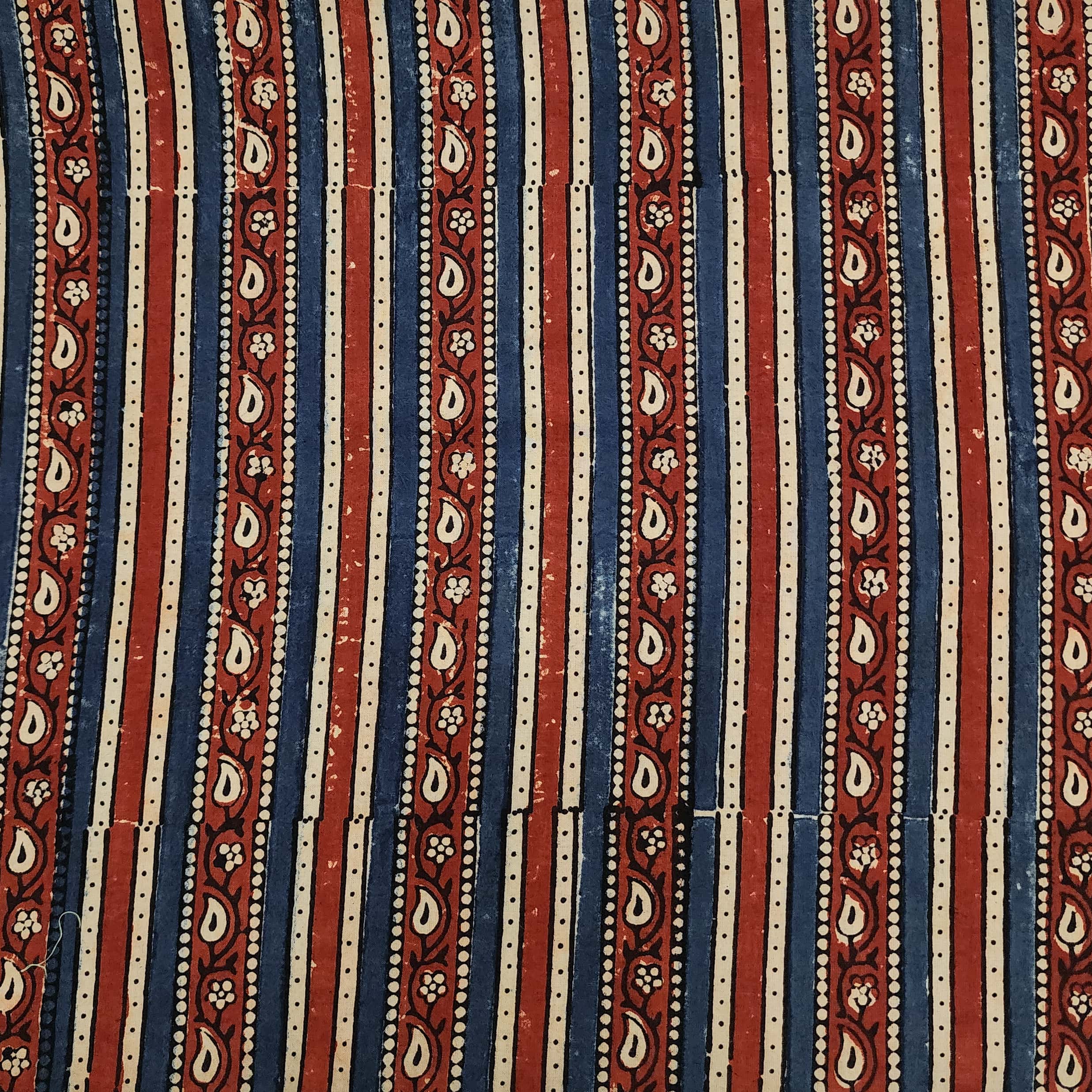 Pure Cotton Ajrak Rust Blue And Rust Red With Cream Stripes Border Han – Sanskruti