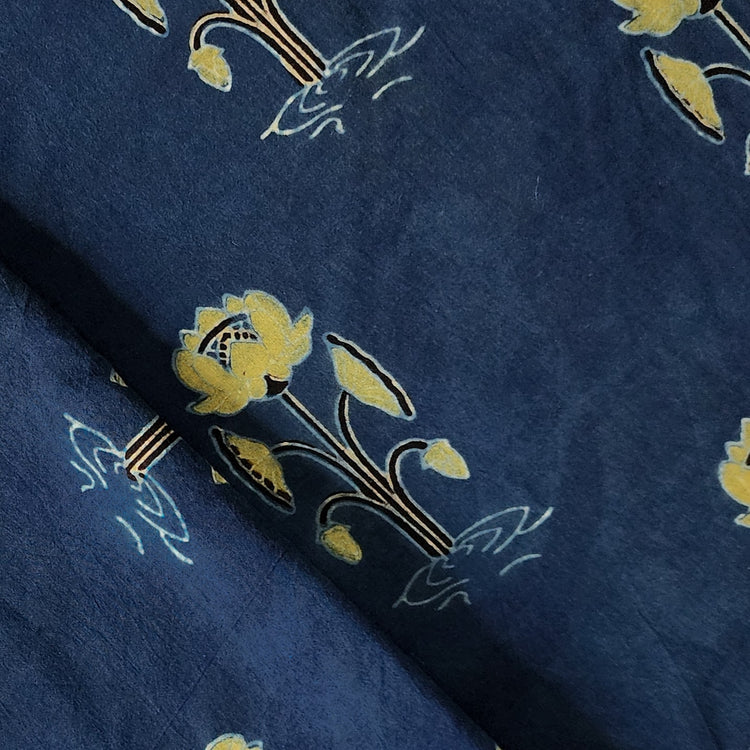 Pure Cotton Ajrak Rust Blue With Green Design Hand Block Print Fabric ...