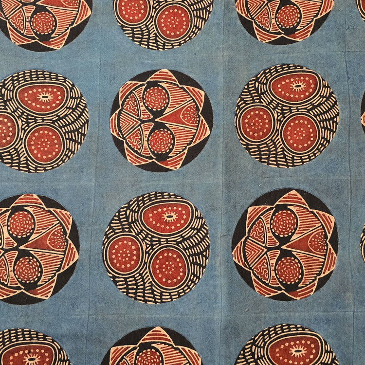 Pure Cotton Ajrak Rust Blue With Rust Red Big Circles Intricate Design ...