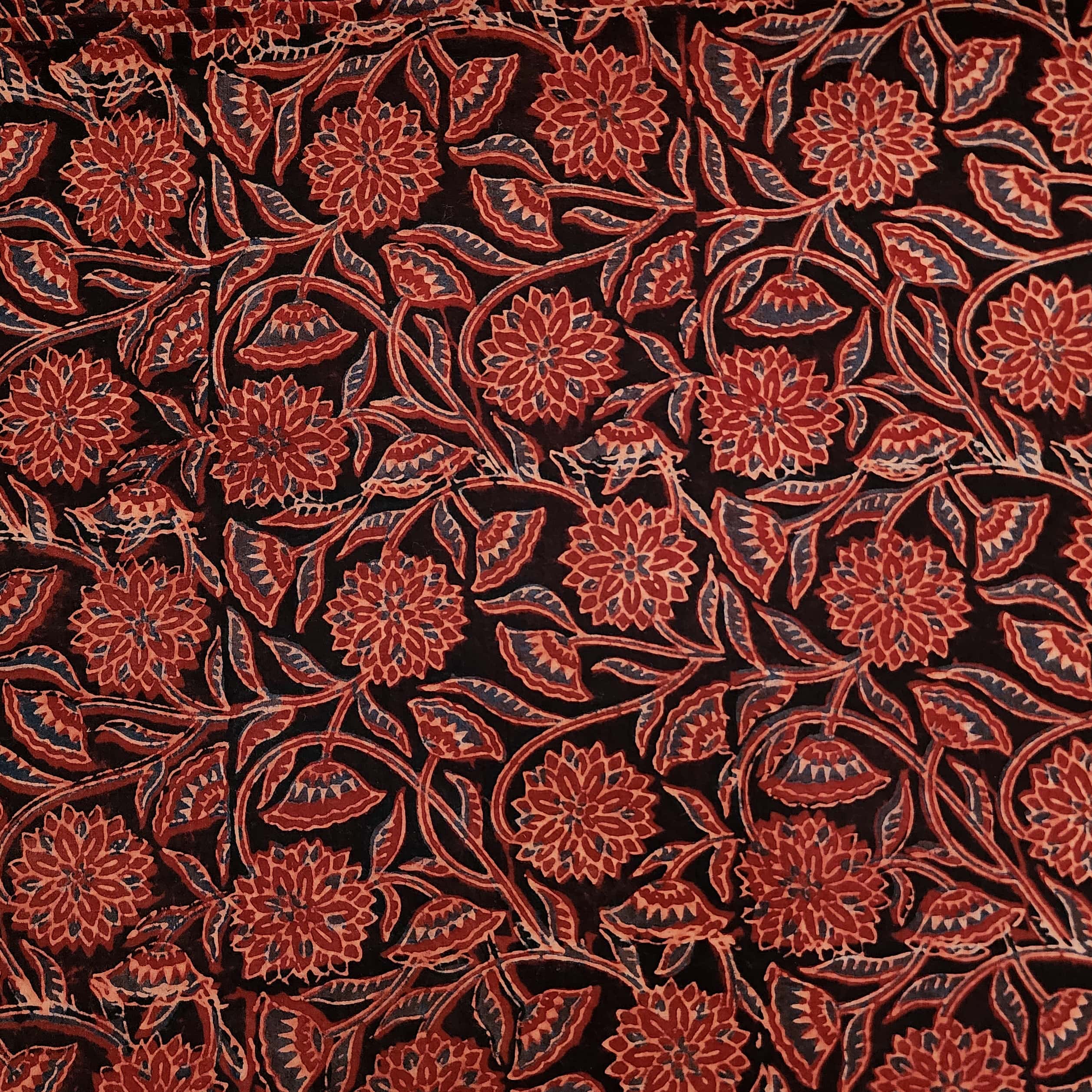 Pure Cotton Ajrak Rust Red And Black Flower Jaal Hand Block Print Fabr ...