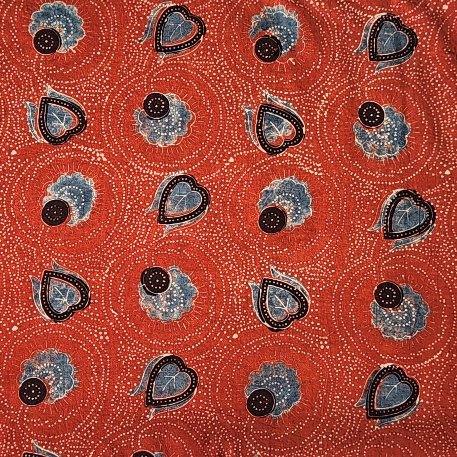 (PRE-CUT 2 METER) Pure Cotton Ajrak Rust Red And Blue Heart Flower Jaa ...
