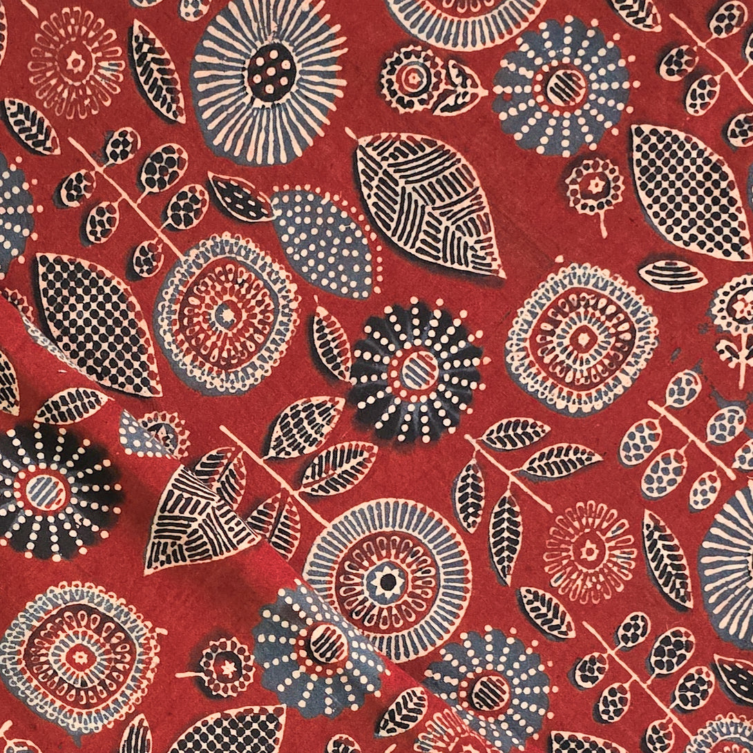 Pure Cotton Ajrak Rust Red Blue And Different Types Of Flower Hand Blo ...