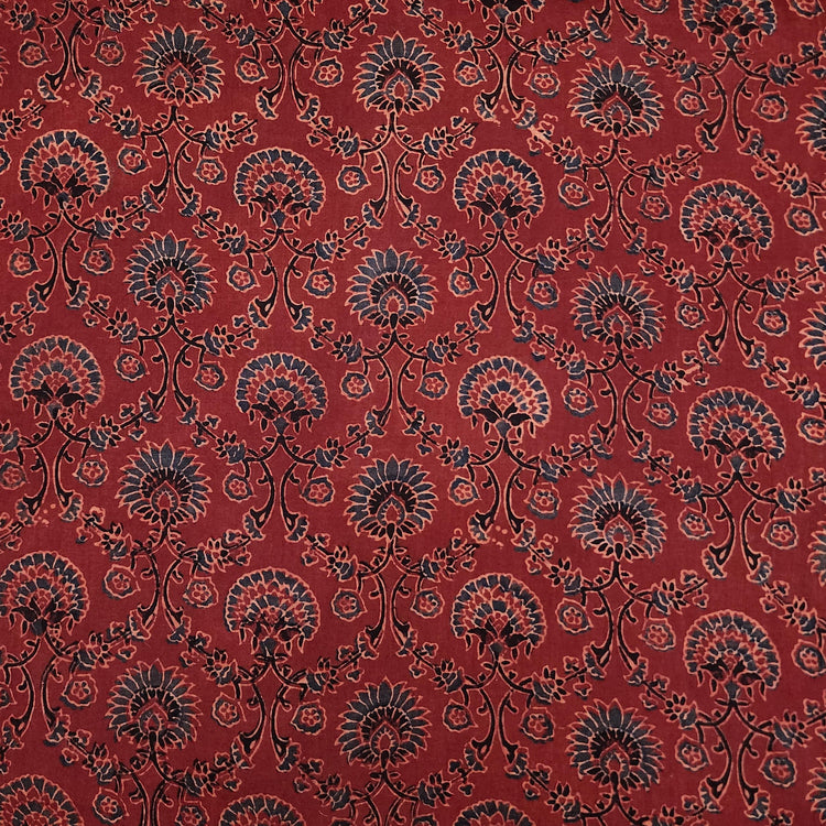 Pure Cotton Ajrak Rust Red Blue Flower Jaal Hand Block Print – Sanskruti