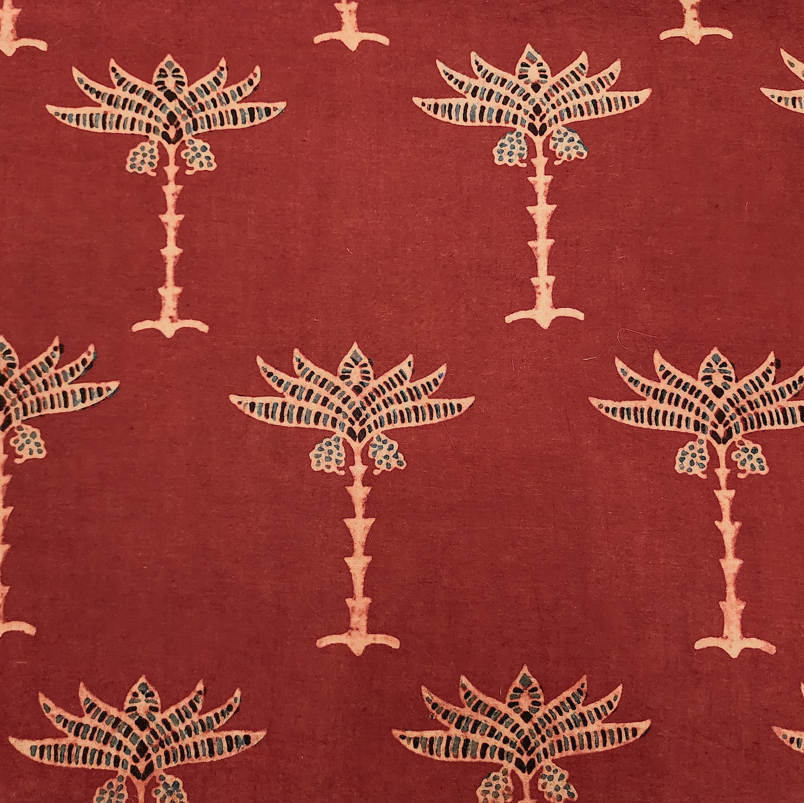 Pure Cotton Ajrak Rust Red Coconut Tree Hand Block Print Fabric – Sanskruti