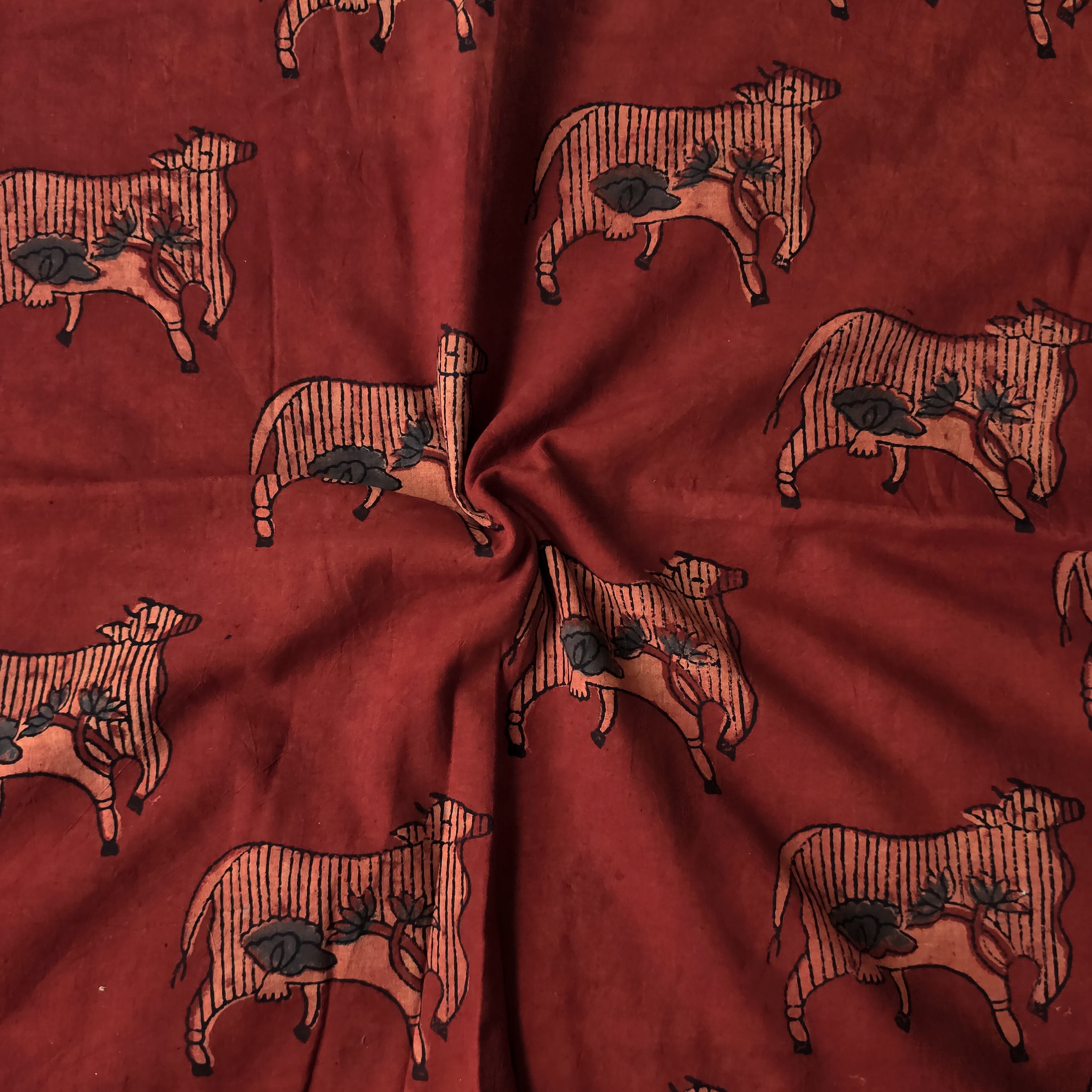 Pure Cotton Ajrak Rust Red Moo Hand Block Print Fabric – Sanskruti