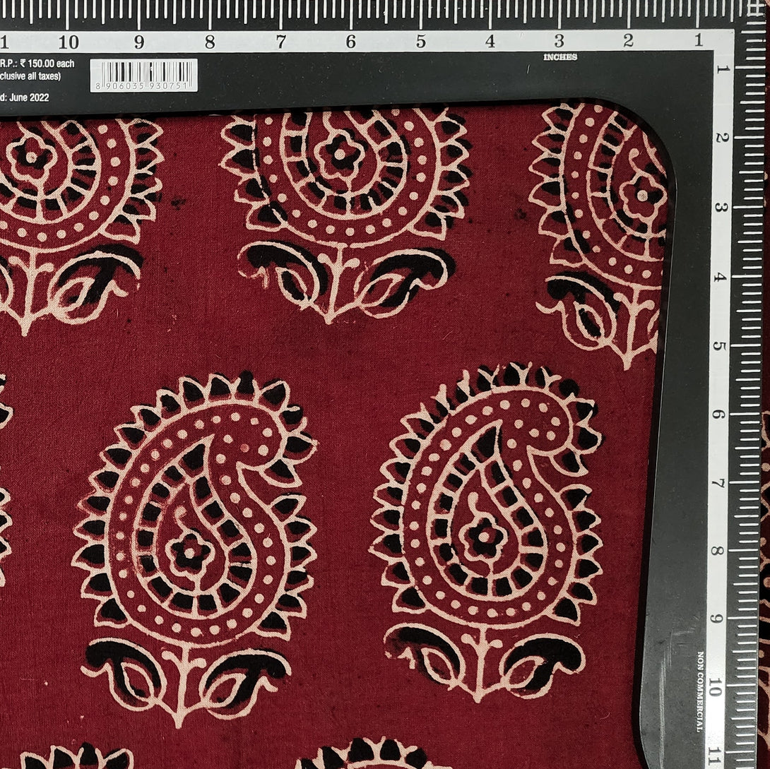 Pure Cotton Ajrak Rust Red With Cream And Black Big Fat Kairi Motif Ha – Sanskruti