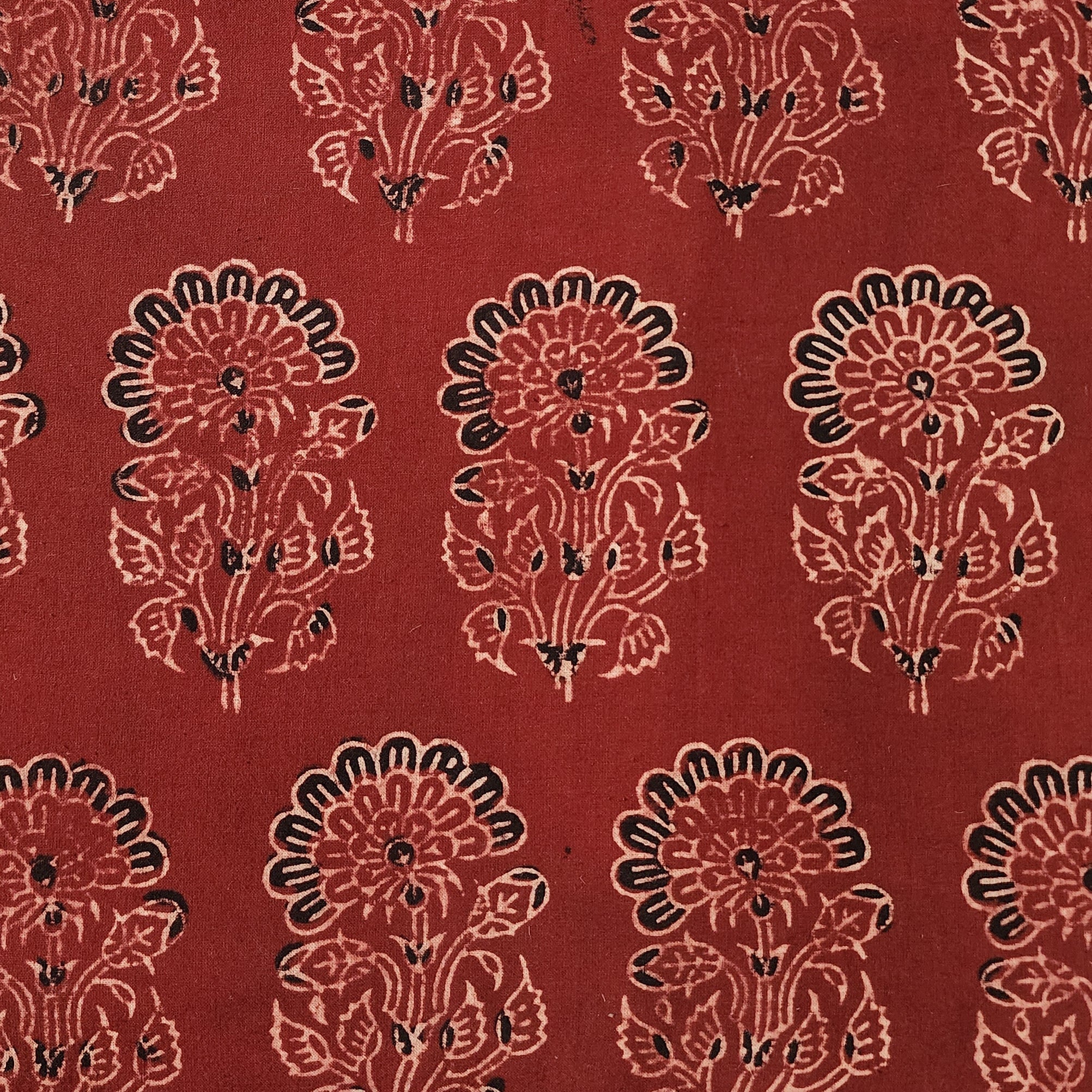 Pure Cotton Ajrak Rust Red With Cream And Black With Big Flower Motif ...