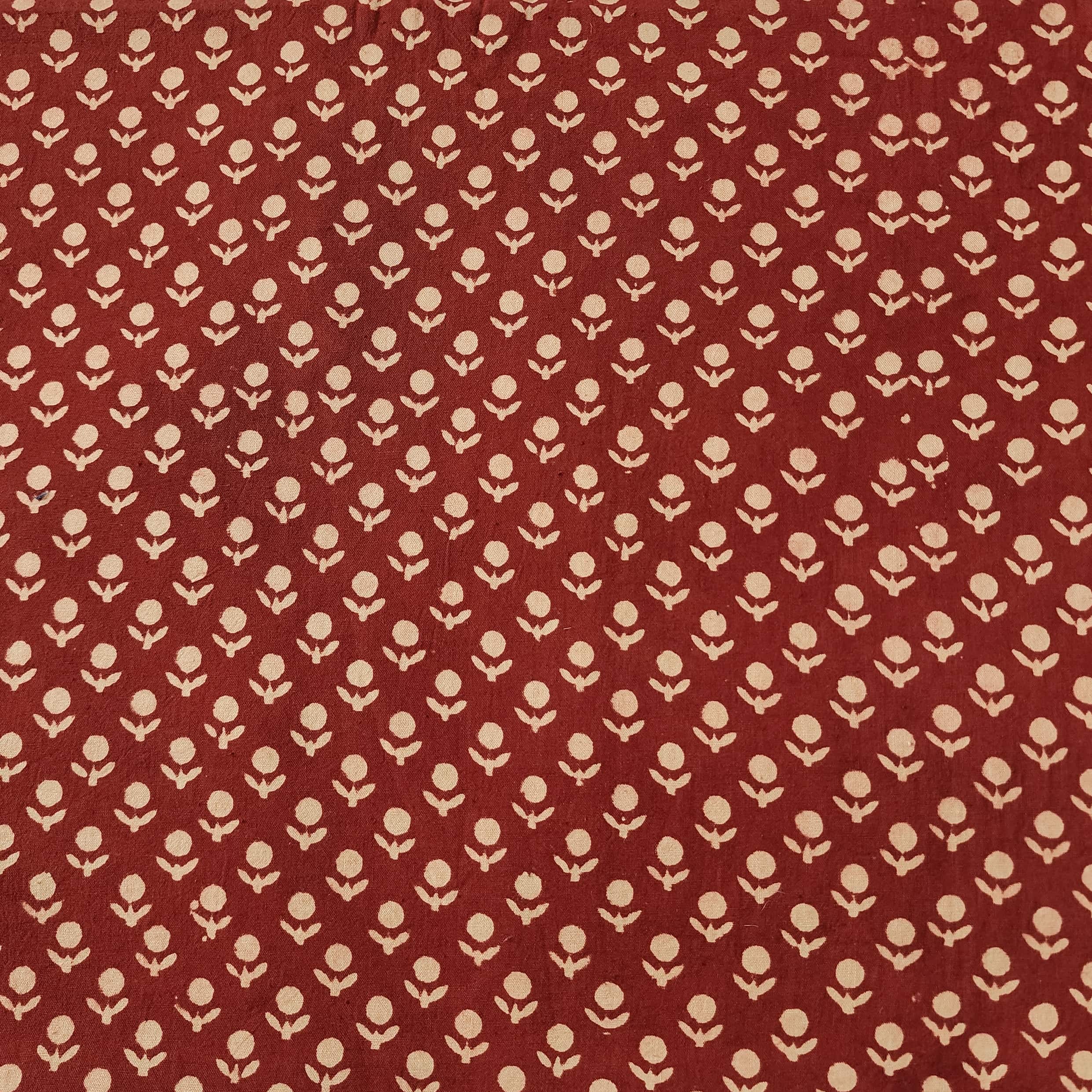 Pure Cotton Ajrak Rust Red With Cream And Small Flower Buds Hand Block ...