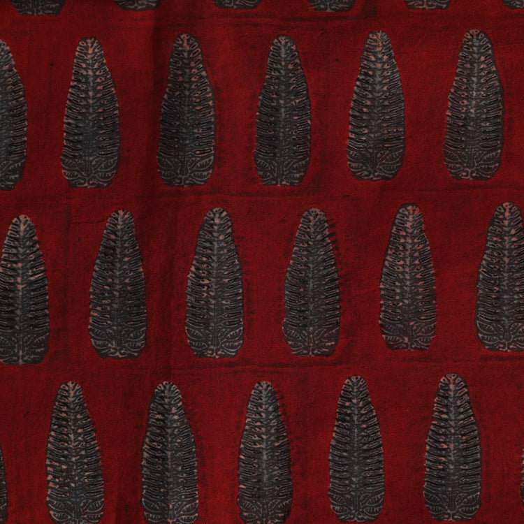 Pure Cotton Ajrak Rust Red With Rust Blue Leaves Motif Hand Block Prin ...