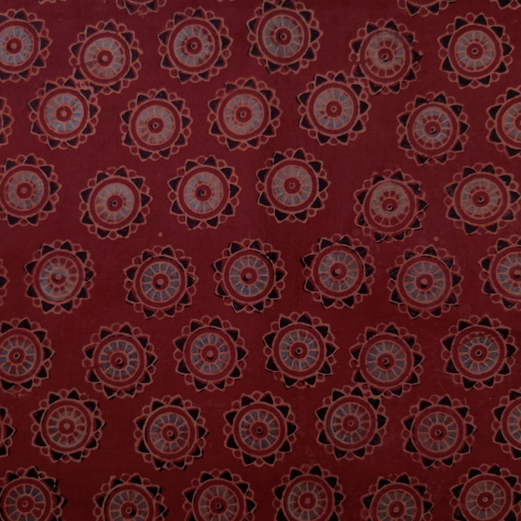 (PRE-CUT 1.45 METER) Pure Cotton Ajrak Rust With All Over Chakra Motif – Sanskruti
