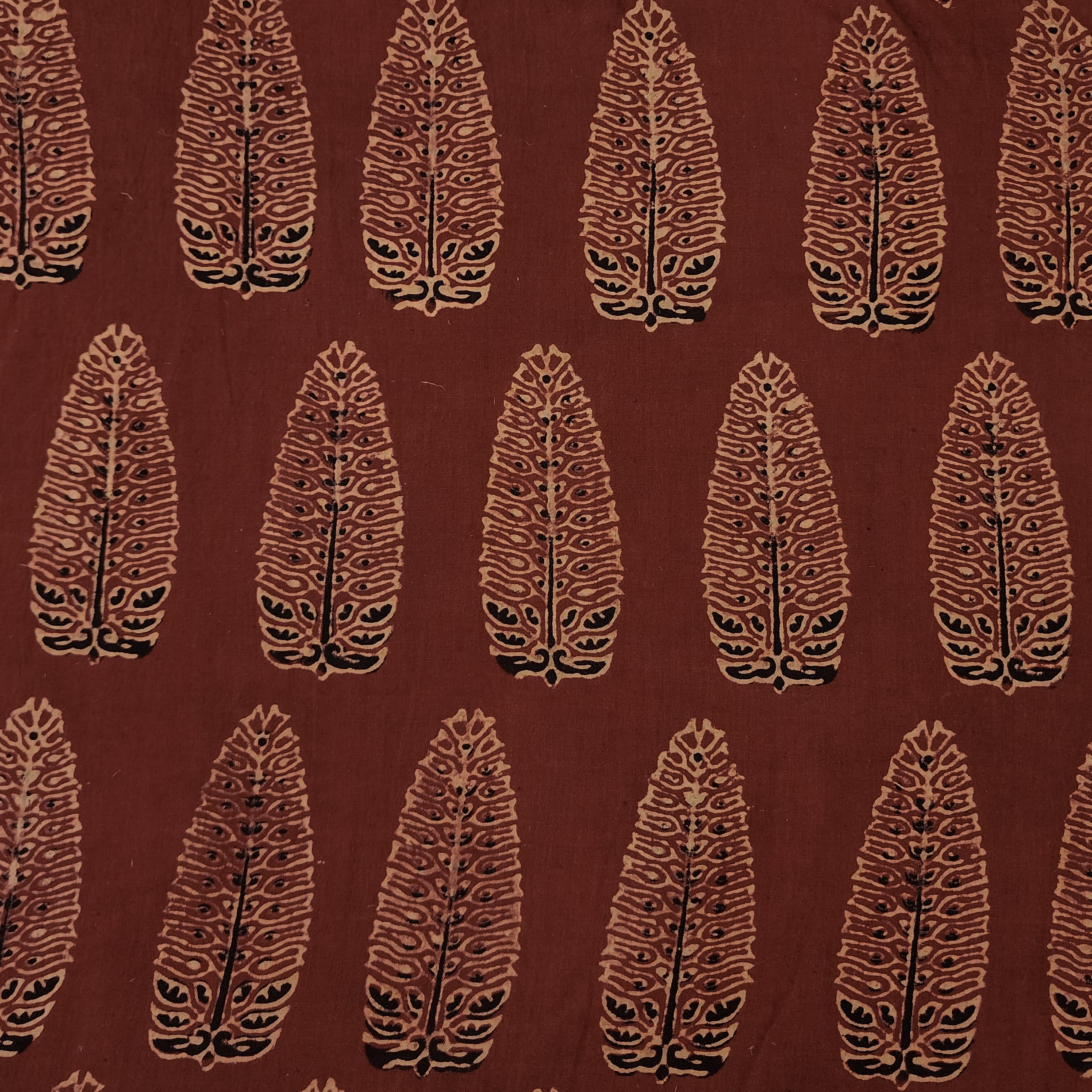 Pure Cotton Vegetable Dyed Ajrak Rust With Cream And Black Leaves Moti ...