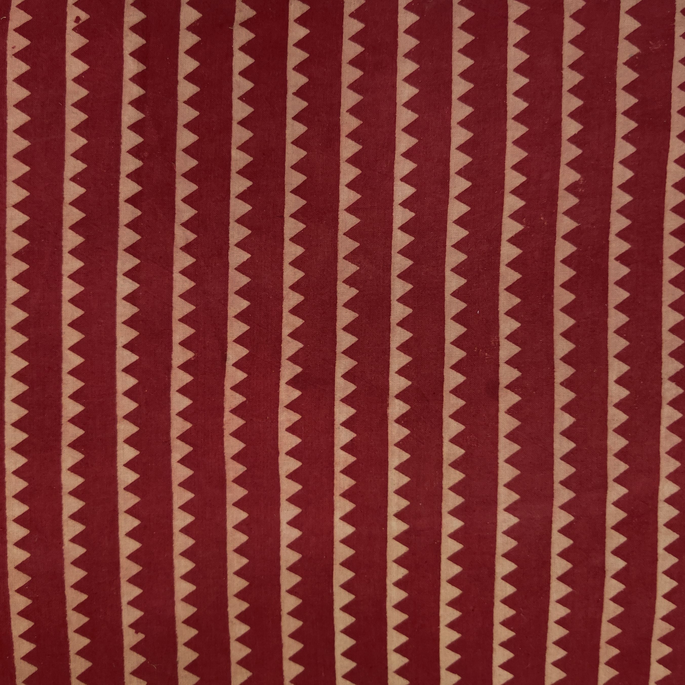 (PRE-CUT 1.90 METER) Pure Cotton Ajrak Vegetable Dyed Maroon With Crea ...