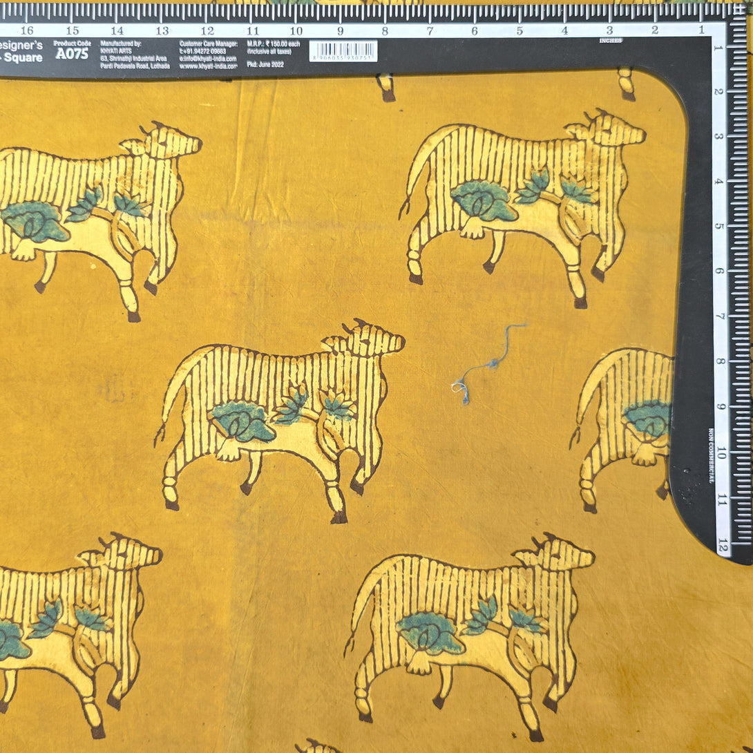 Pure Cotton Ajrak Yellow Red Moo Hand Block Print Fabric – Sanskruti