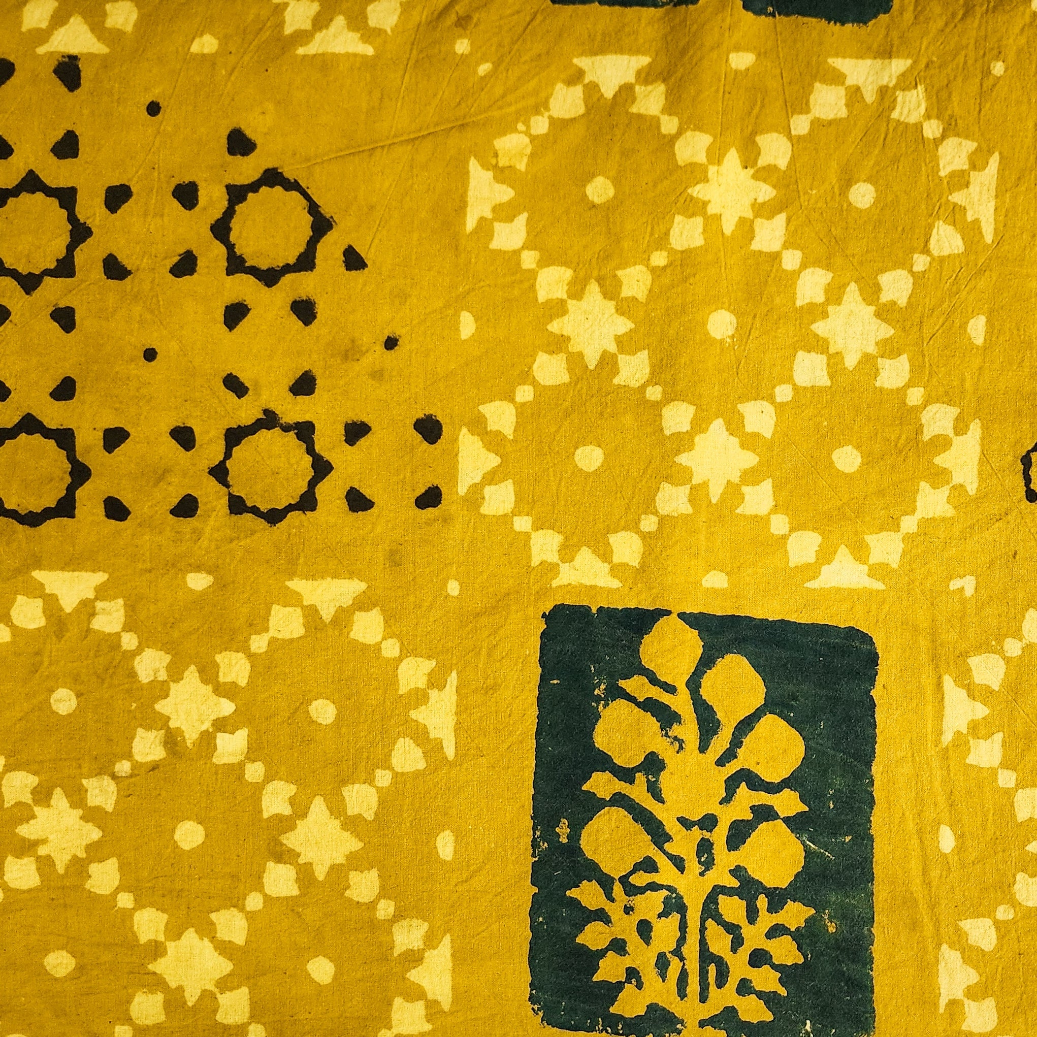 (Pre-Cut 1 Meter) Pure Cotton Ajrak Yellow With Cream And Black With G ...