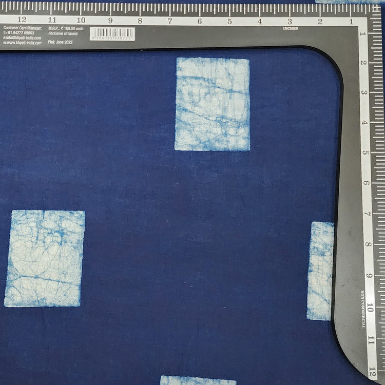 Pre Cut (1.5 Meter) Pure Cotton Akola Indigo Square Hand Block Print F ...