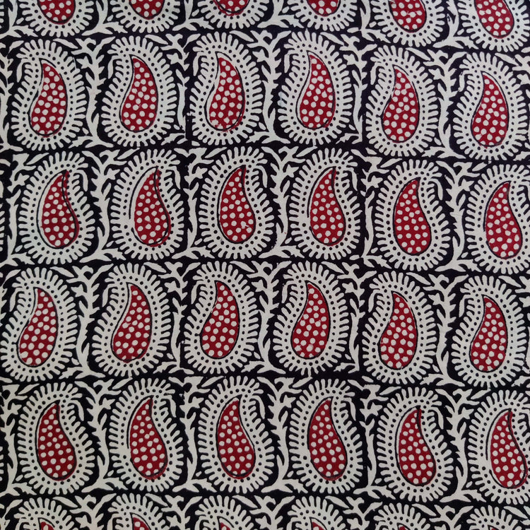 ( Pre-Cut 1.10 Meter ) Pure Cotton Bagh Black With Kairi All Over Patt ...