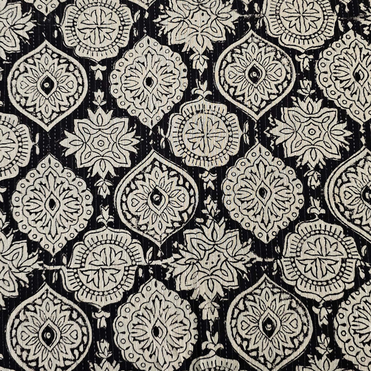 Pre Cut( 1.25 Meter)Pure Cotton Bagru Black And Cream Intricate Design ...